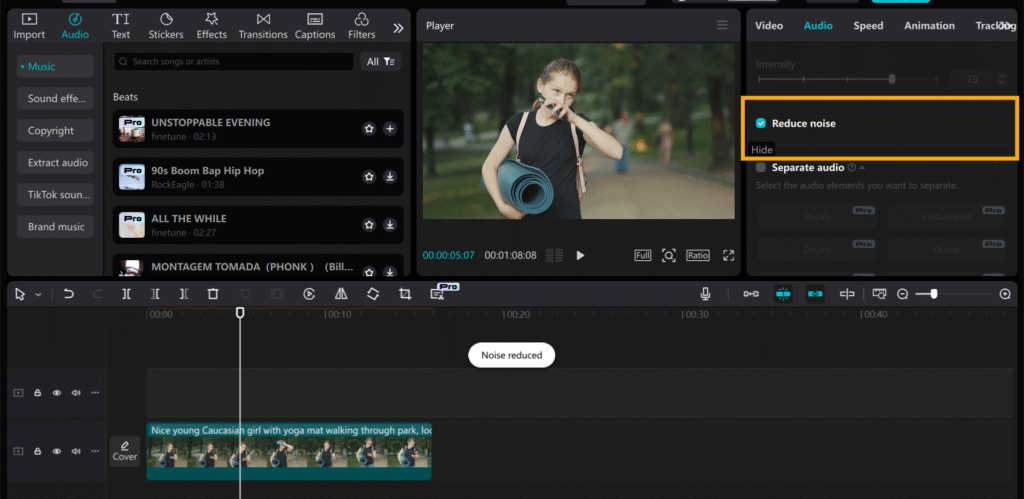 How to Reduce Noise in Reels with CapCut Desktop Noise Reduction Tool