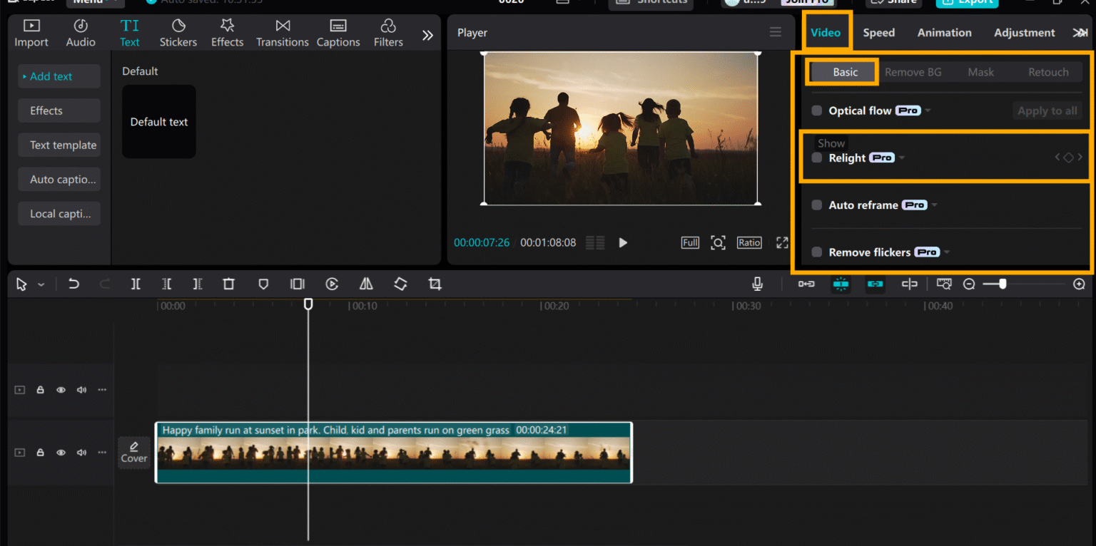 Simple Guide to Using the Relight Feature in CapCut Desktop Video Editor